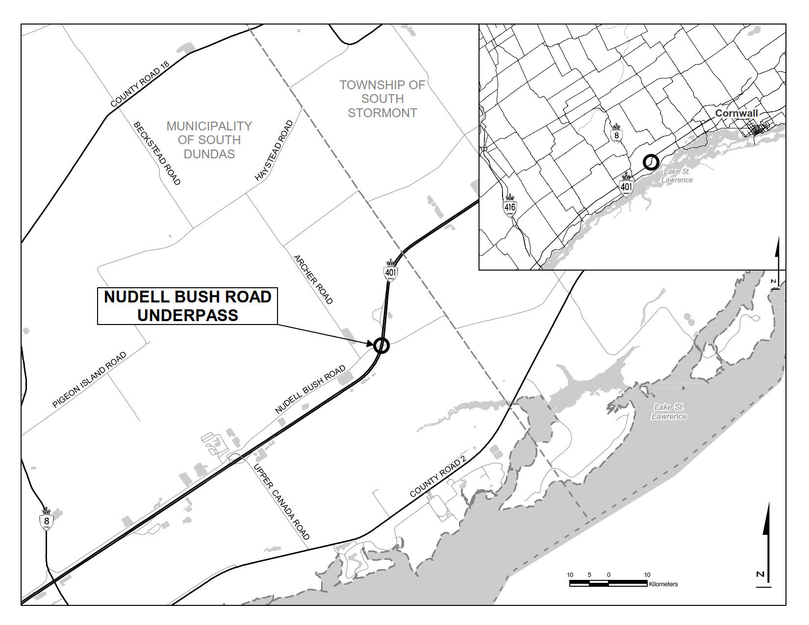 Key Map – Highway 401 Nudell Bush Road Underpass Preliminary Design